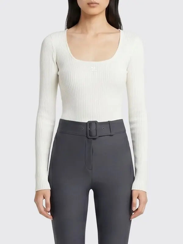 COURREGES Ribbed Knit Top With Button Detail - White