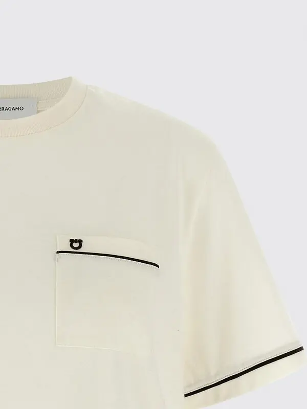 FERRAGAMO Cotton And Cashmere T-shirt With Gancini Logo - Beige