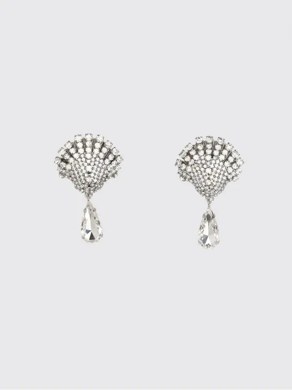 Alessandra Rich Brass Earrings With Rhinestones And Faux Pearls - Silver