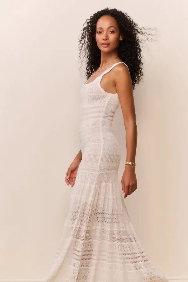 LoveShackFancy Solenne Pointelle Knit Maxi Dress - Sugar Daisy