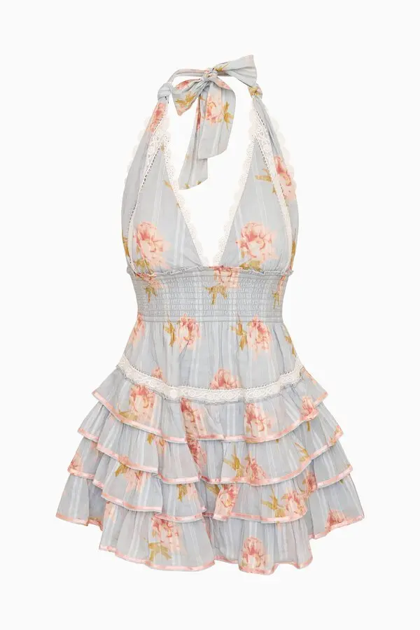 LoveShackFancy Kerch Cotton Peony Print Mini Dress