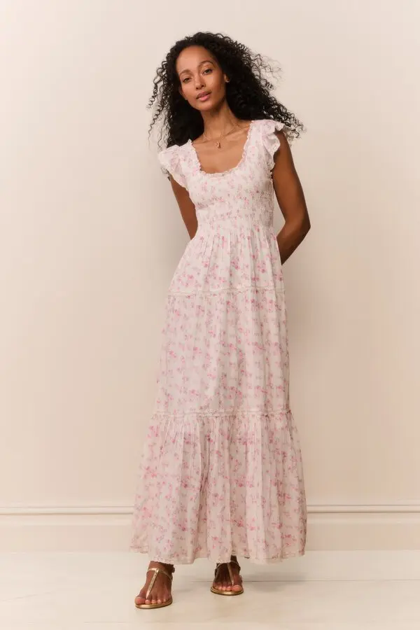 LoveShackFancy Chessie Blooming Floral Maxi Dress - Rustic Orchid