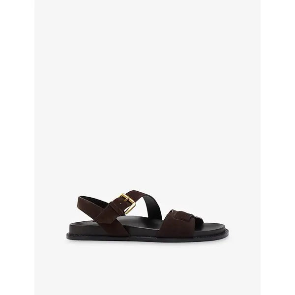 Whistles Asymmetric Strap Suede Flat Sandals - Brown
