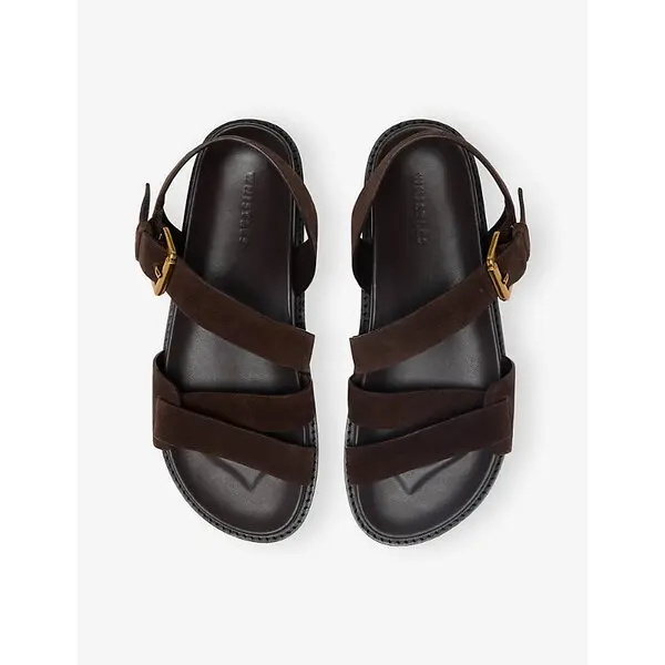 Whistles Asymmetric Strap Suede Flat Sandals - Brown