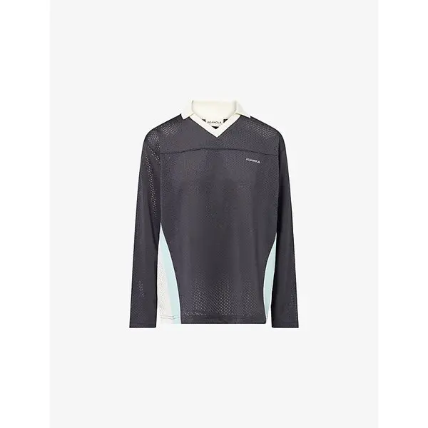 ADANOLA Collared Long Sleeve Mesh Jersey Top - Midnight Blue