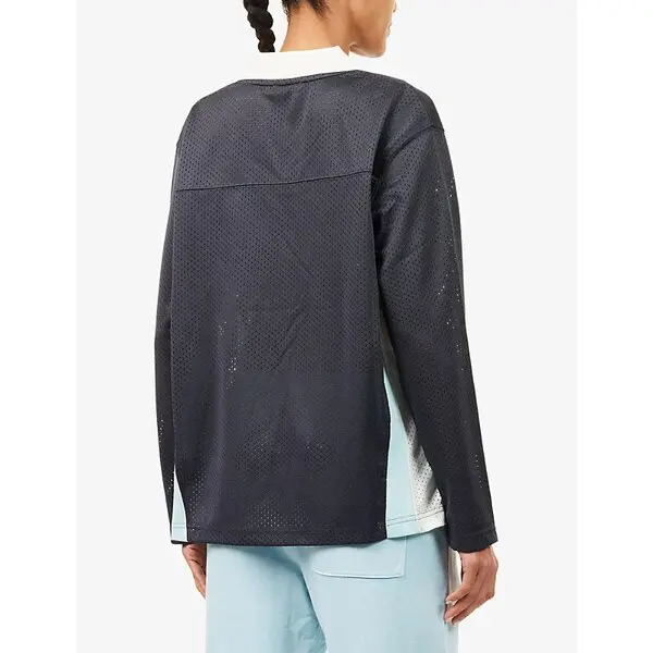 ADANOLA Collared Long Sleeve Mesh Jersey Top - Midnight Blue