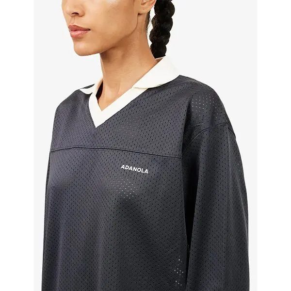 ADANOLA Collared Long Sleeve Mesh Jersey Top - Midnight Blue