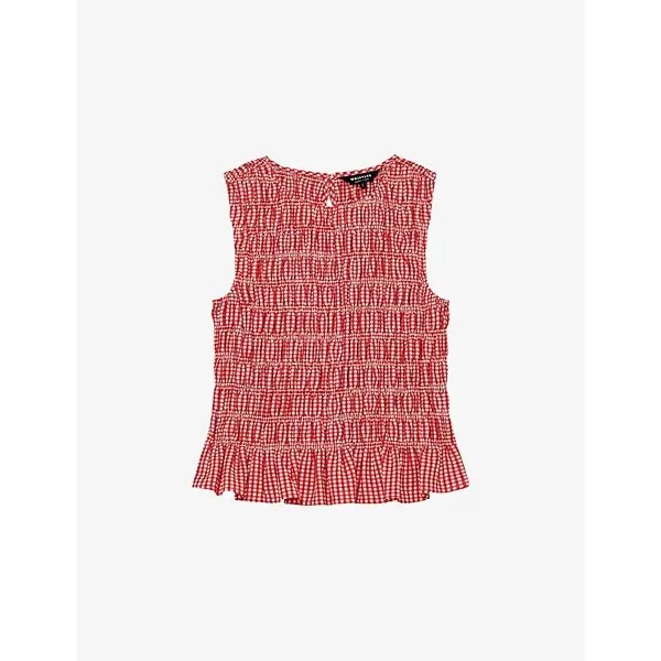 Whistles Gingham-print Shirred Woven Top