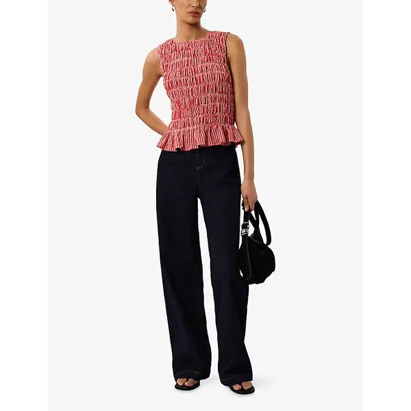 Whistles Gingham-print Shirred Woven Top