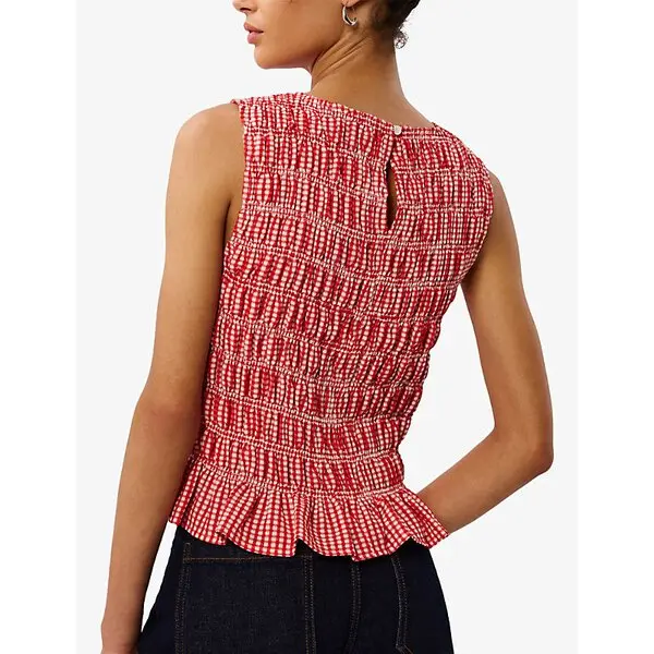 Whistles Gingham-print Shirred Woven Top