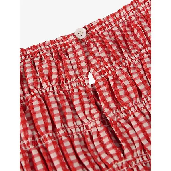 Whistles Gingham-print Shirred Woven Top