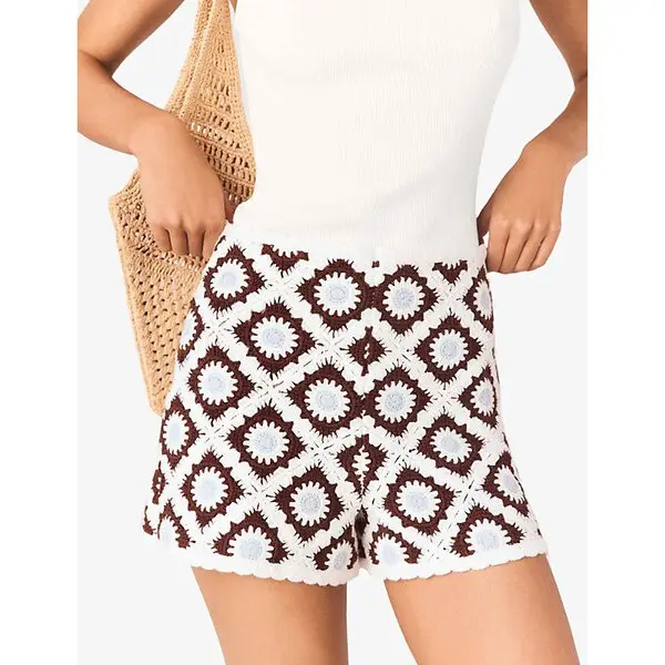 Maje Floral Crochet Mid-rise Shorts