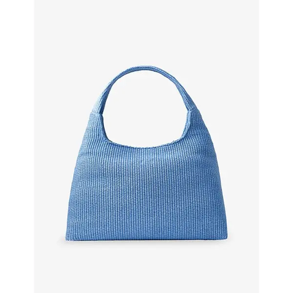 JIMMY CHOO Diamond Logo-embroidered Hobo Raffia Bag - Ocean Blue/ecru