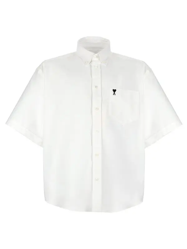 AMI Paris Button-down Shirt With Embroidered Logo - White