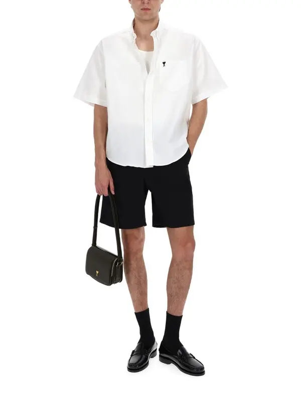 AMI Paris Button-down Shirt With Embroidered Logo - White