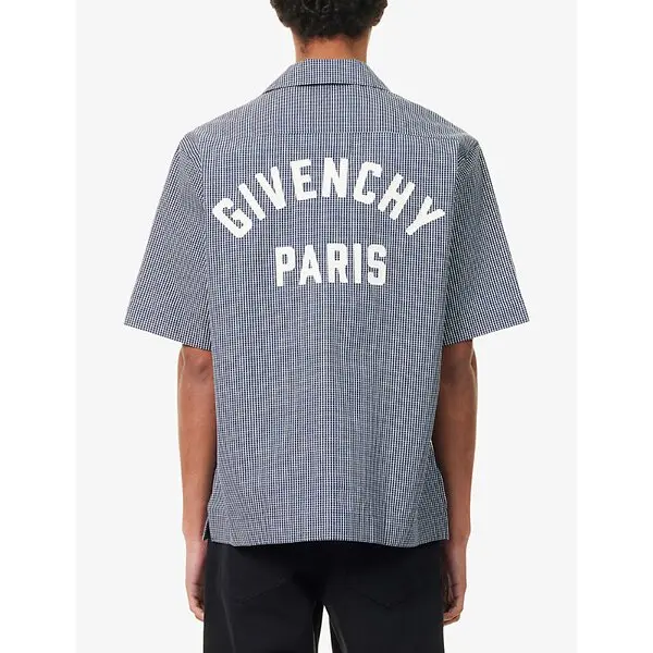 Givenchy Appliqué-logo Gingham Cotton Bowling Shirt - White/blue