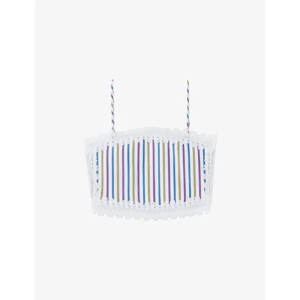 Claudie Pierlot Striped Lace-trim Cropped Cotton Top - Multicolored