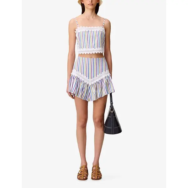 Claudie Pierlot Striped Lace-trim Cropped Cotton Top