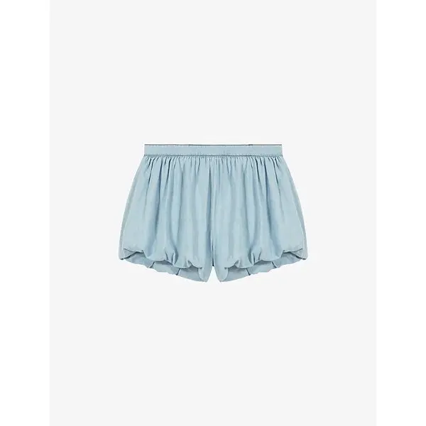 Maje Balloon-leg Branded-patch Chambray Skort - Blue Sky