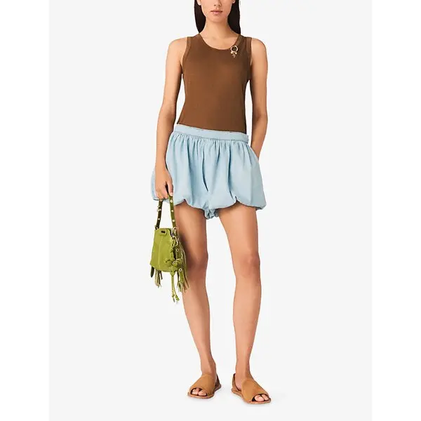 Maje Balloon-leg Branded-patch Chambray Skort