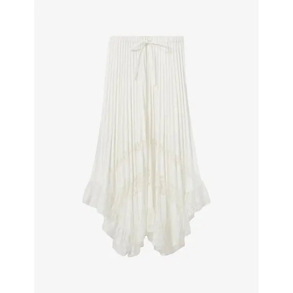 Claudie Pierlot Asymmetric Floral-pleat Woven Midi Skirt - Ecru