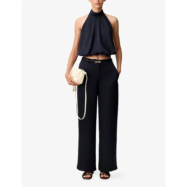 Claudie Pierlot Sleeveless Open-back Satin Top - Navy