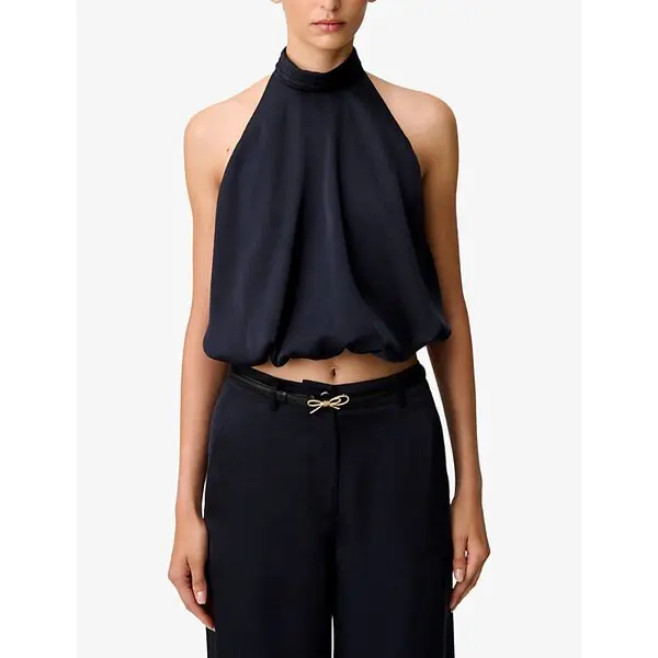 Claudie Pierlot Sleeveless Open-back Satin Top - Navy