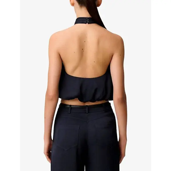 Claudie Pierlot Sleeveless Open-back Satin Top - Navy