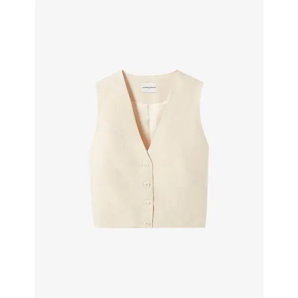 Claudie Pierlot V-neck Cropped Woven Waistcoat - Vanilla