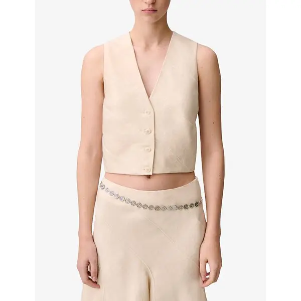 Claudie Pierlot V-neck Cropped Woven Waistcoat