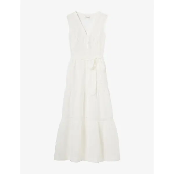 Claudie Pierlot Sleeveless Belted-waist Cotton Maxi Dress - Ecru
