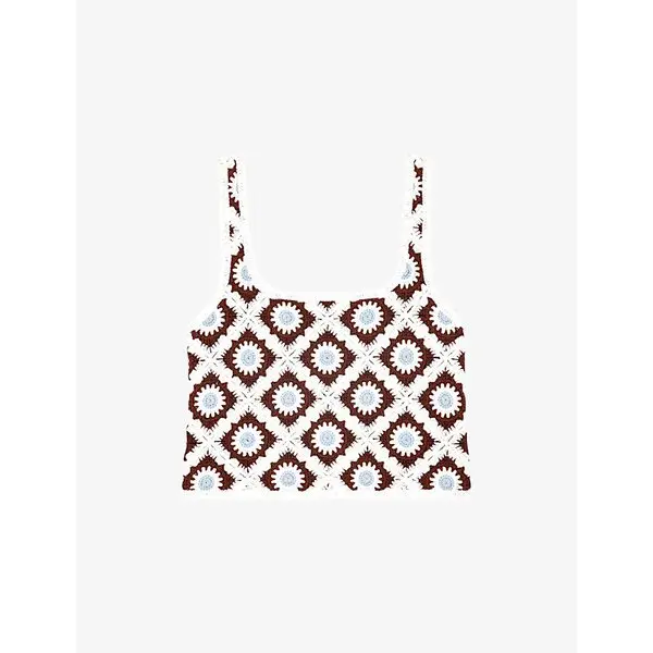 Maje Floral Crochet Top - Brown/blue