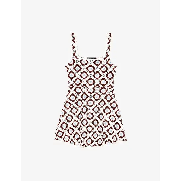 Maje Floral Crochet Mini Dress - Brown/blue