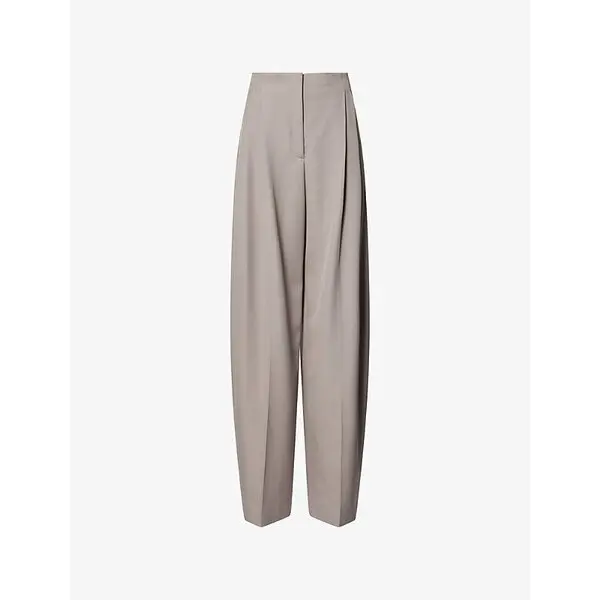 MUGLER Pleated Wide-leg Wool Trousers - Grey