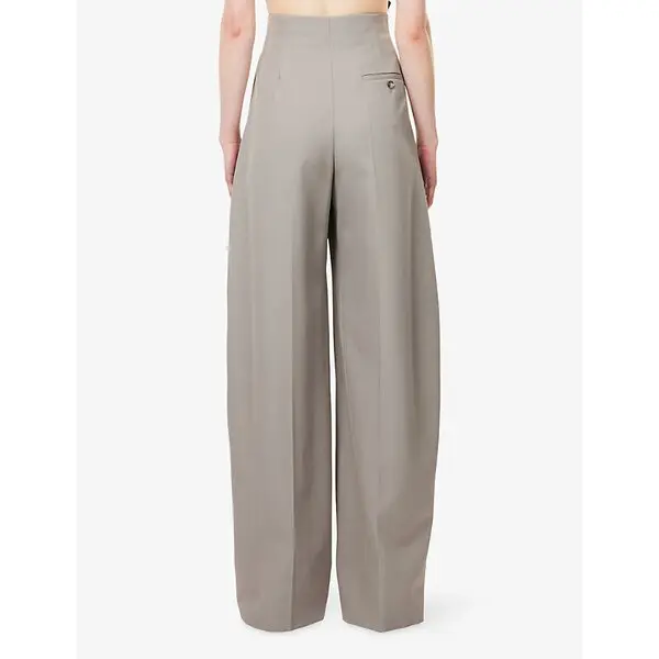 MUGLER Pleated Wide-leg Wool Trousers - Grey