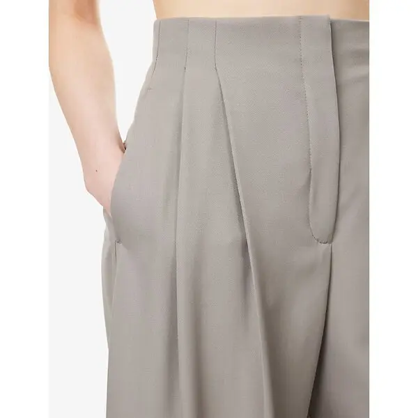 MUGLER Pleated Wide-leg Wool Trousers - Grey