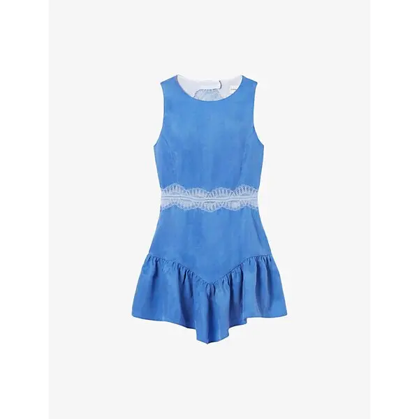 Claudie Pierlot Sleeveless Lace-trim Woven Mini Dress - Amsterdam Blue