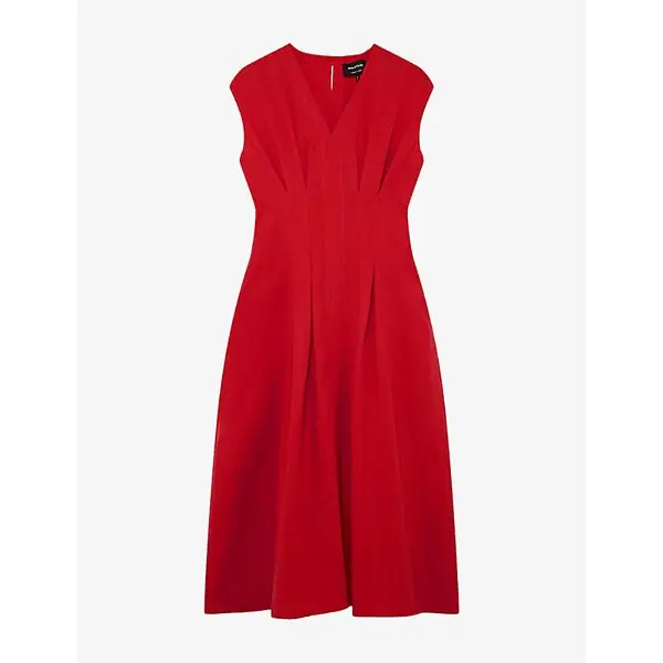 Whistles V-neck Linen-blend Midi Dress - Red