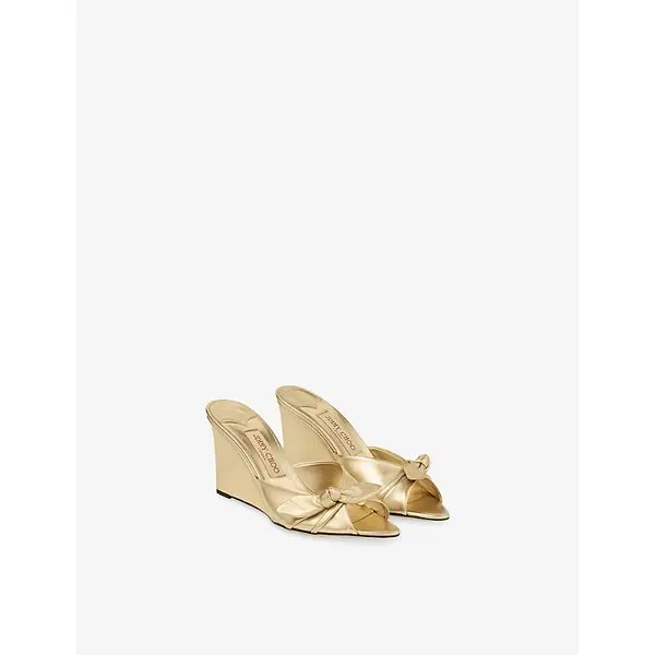 JIMMY CHOO Livi 85 Wedge Leather Heels - Gold/gold