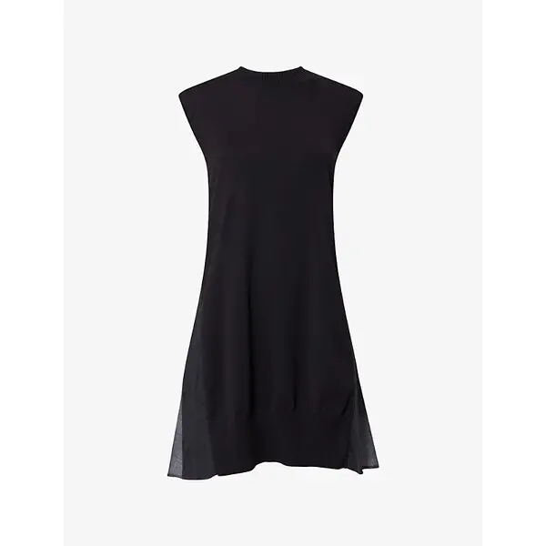 Sacai Denim X Knit Pleated Cotton Mini Dress