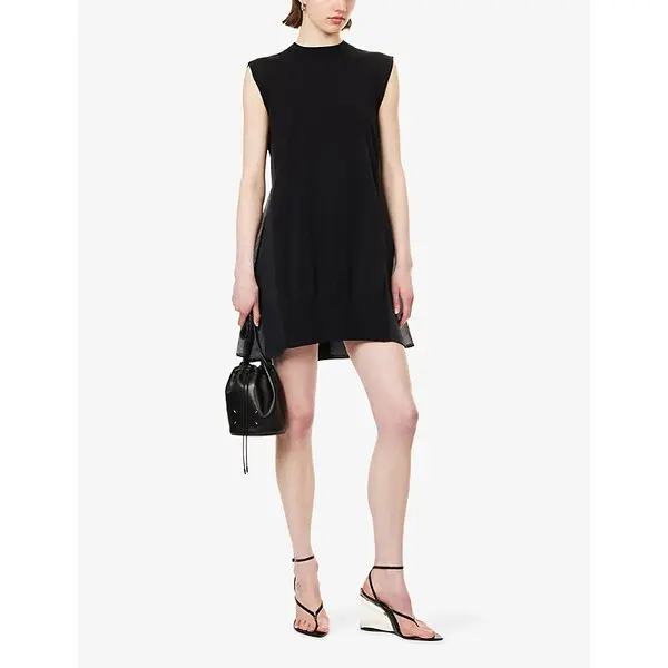 Sacai Denim X Knit Pleated Cotton Mini Dress