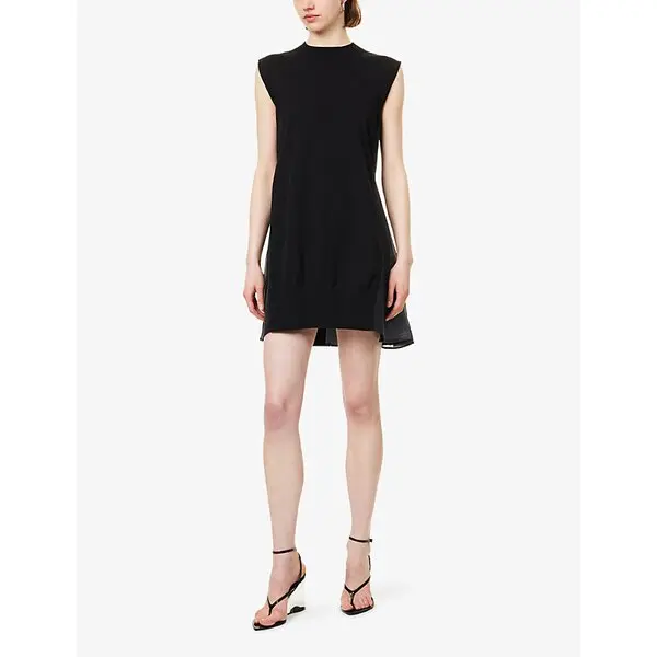 Sacai Denim X Knit Pleated Cotton Mini Dress