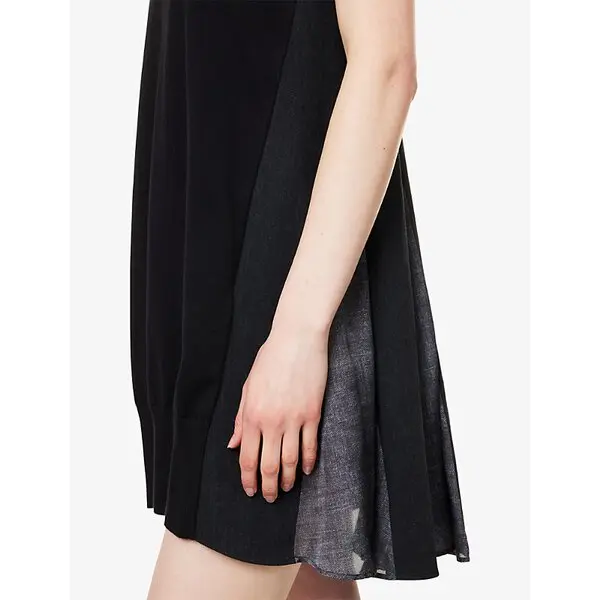 Sacai Denim X Knit Pleated Cotton Mini Dress