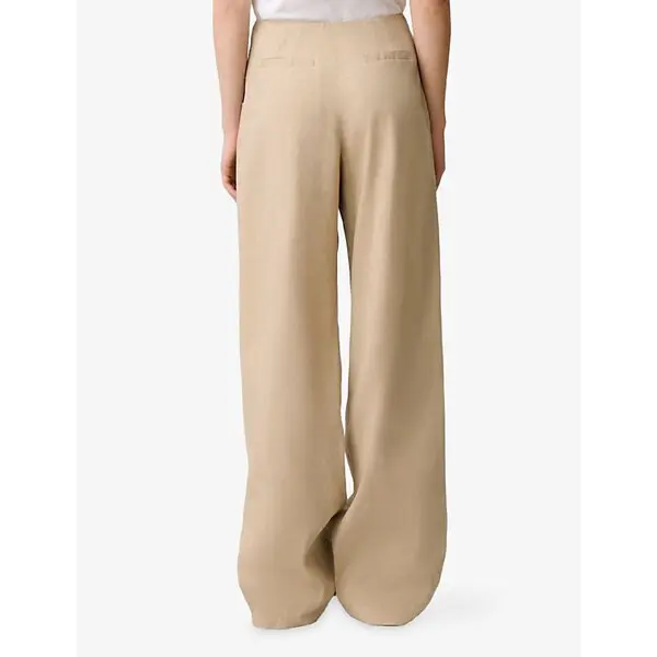 Claudie Pierlot Wide-leg Linen-blend Trousers With Button Detail
