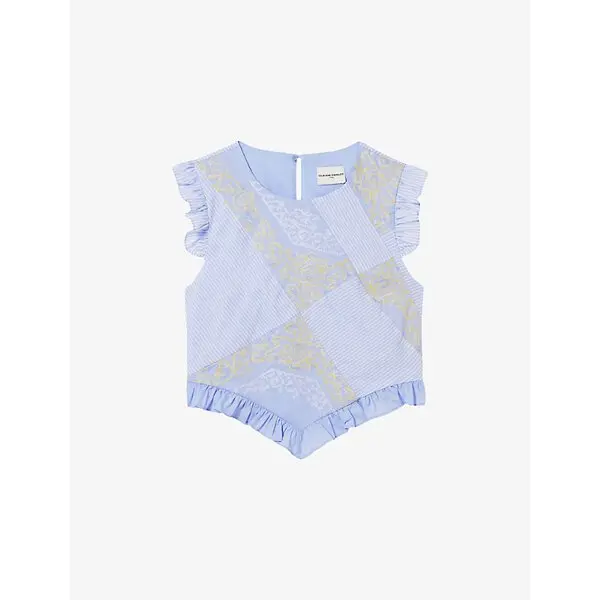 Claudie Pierlot Striped Ruffled Cotton Top