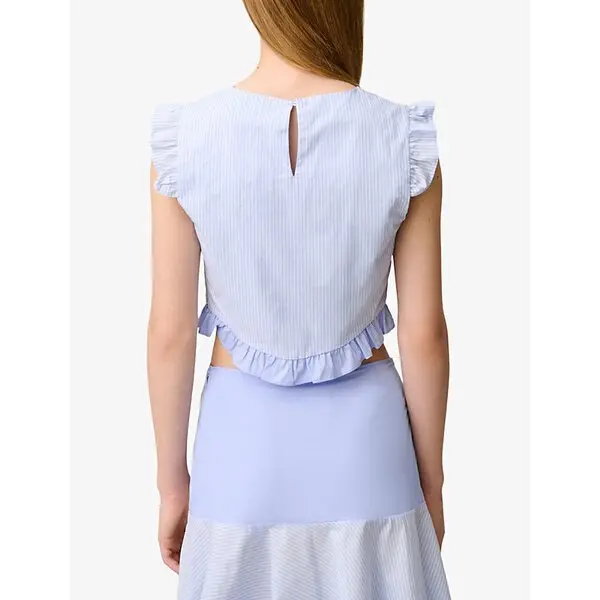 Claudie Pierlot Striped Ruffled Cotton Top