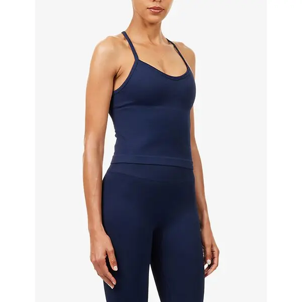 ADANOLA Classic Seamless Cross-back Tank Top - Navy Blue