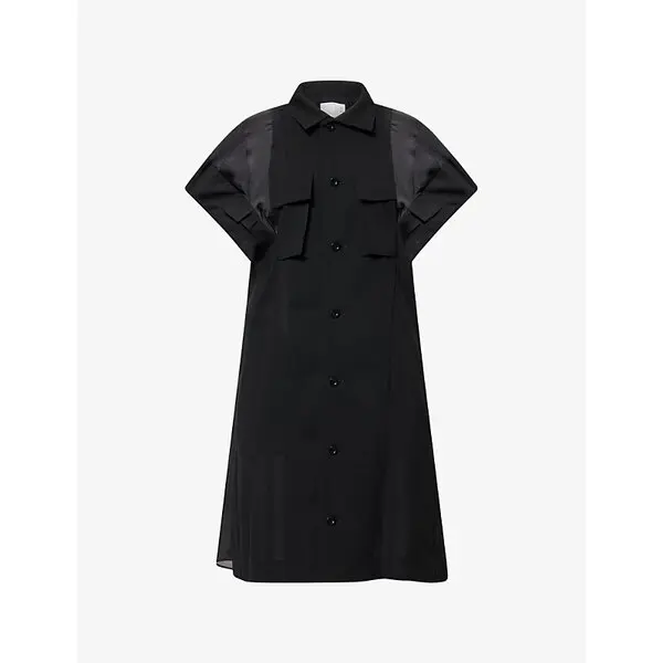 Sacai Pleated Contrast Mini Dress - Black