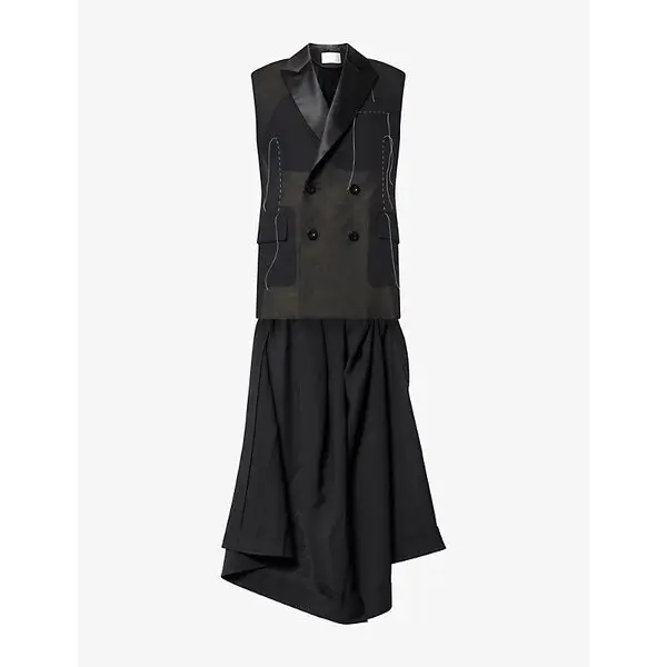 Sacai Sleeveless Wool And Organza Jacket