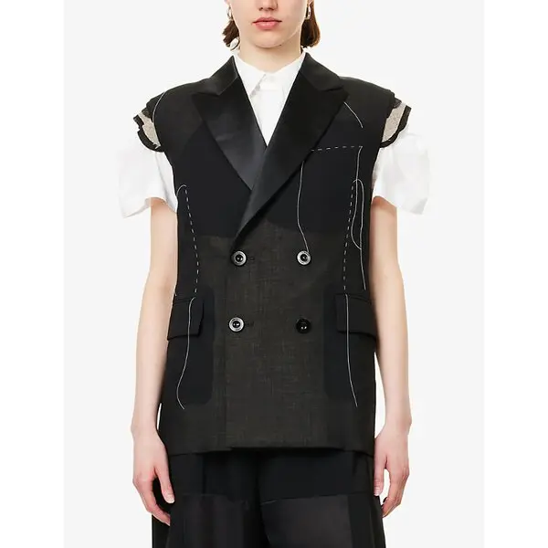 Sacai Sleeveless Wool And Organza Jacket